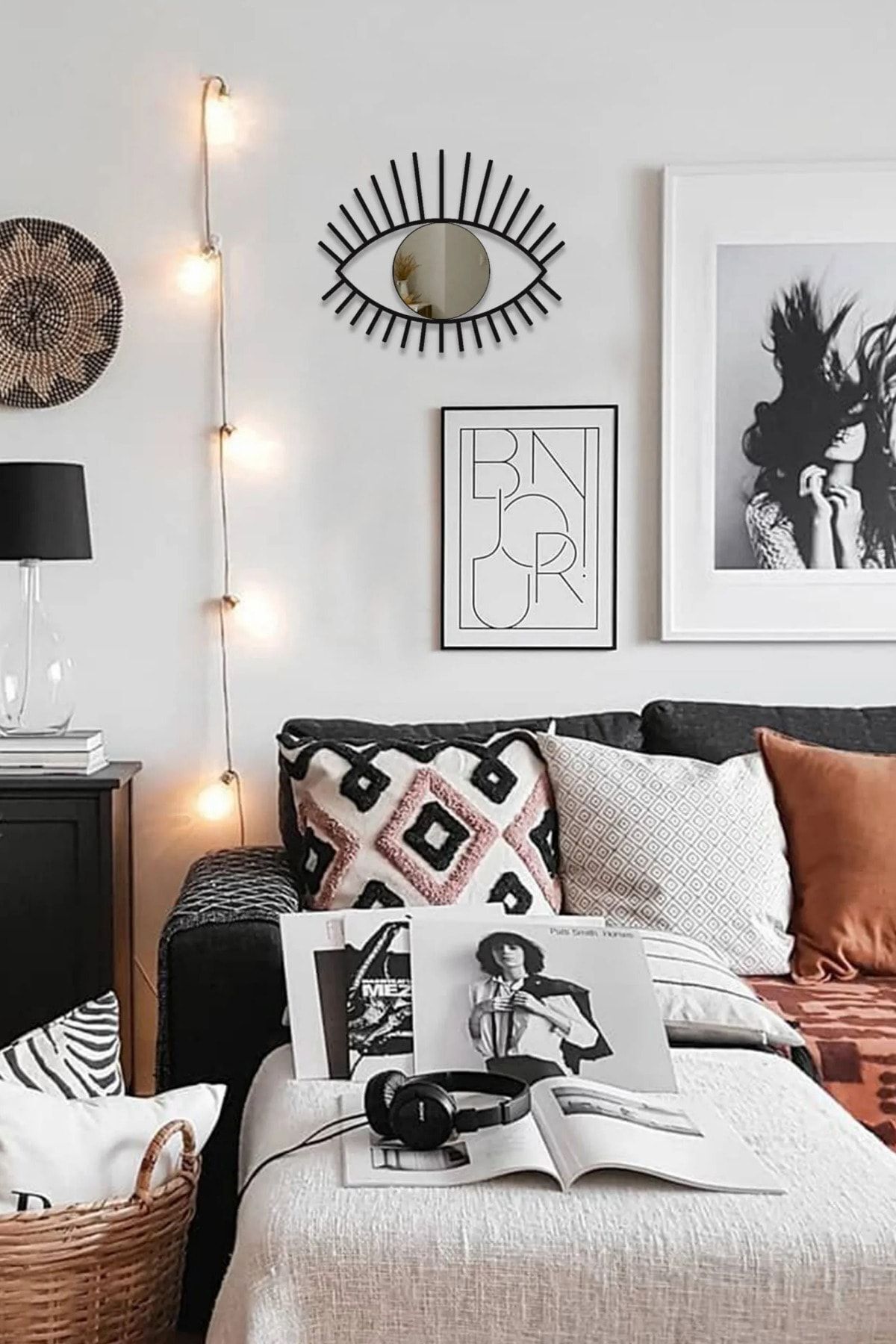 RARART Siyah Göz Şeklinde Dekoratif Yuvarlak Ayna - Modern Çerçeveli ...