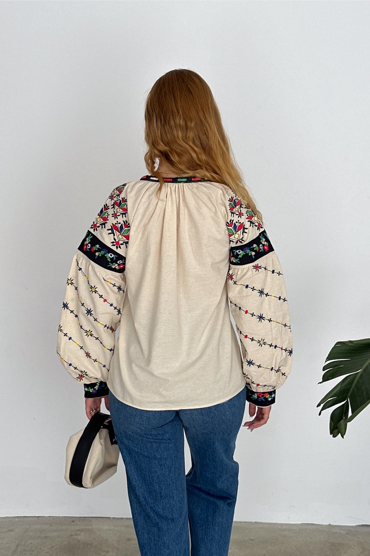 FEMELLE Bluză vintage din bumbac bej - Detaliu cu ciucuri, broderie ...