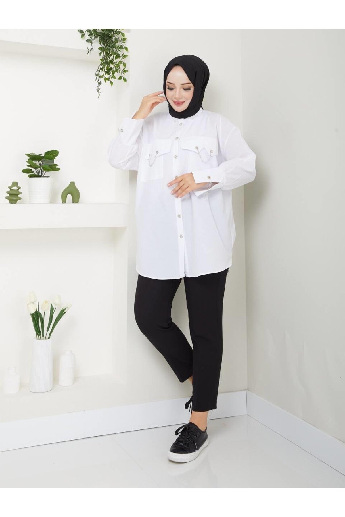 moda periy kadın yazlık mevsimlik Zincir Detaylı rahat Tesettür Tunik ...