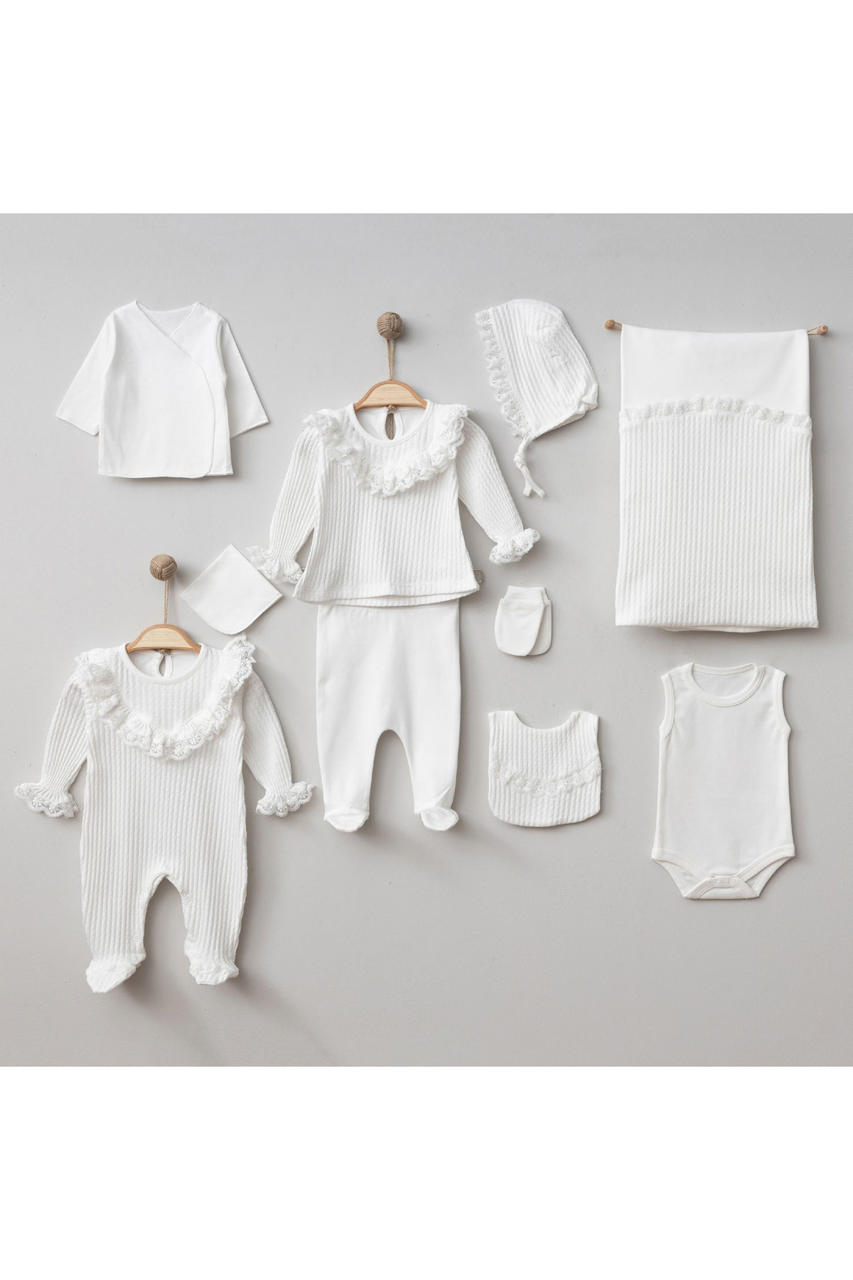 Pugi Baby 6161 Kız Bebek Dantelli Hastane Çıkışı 10lu Set Zıbın Takımı ...