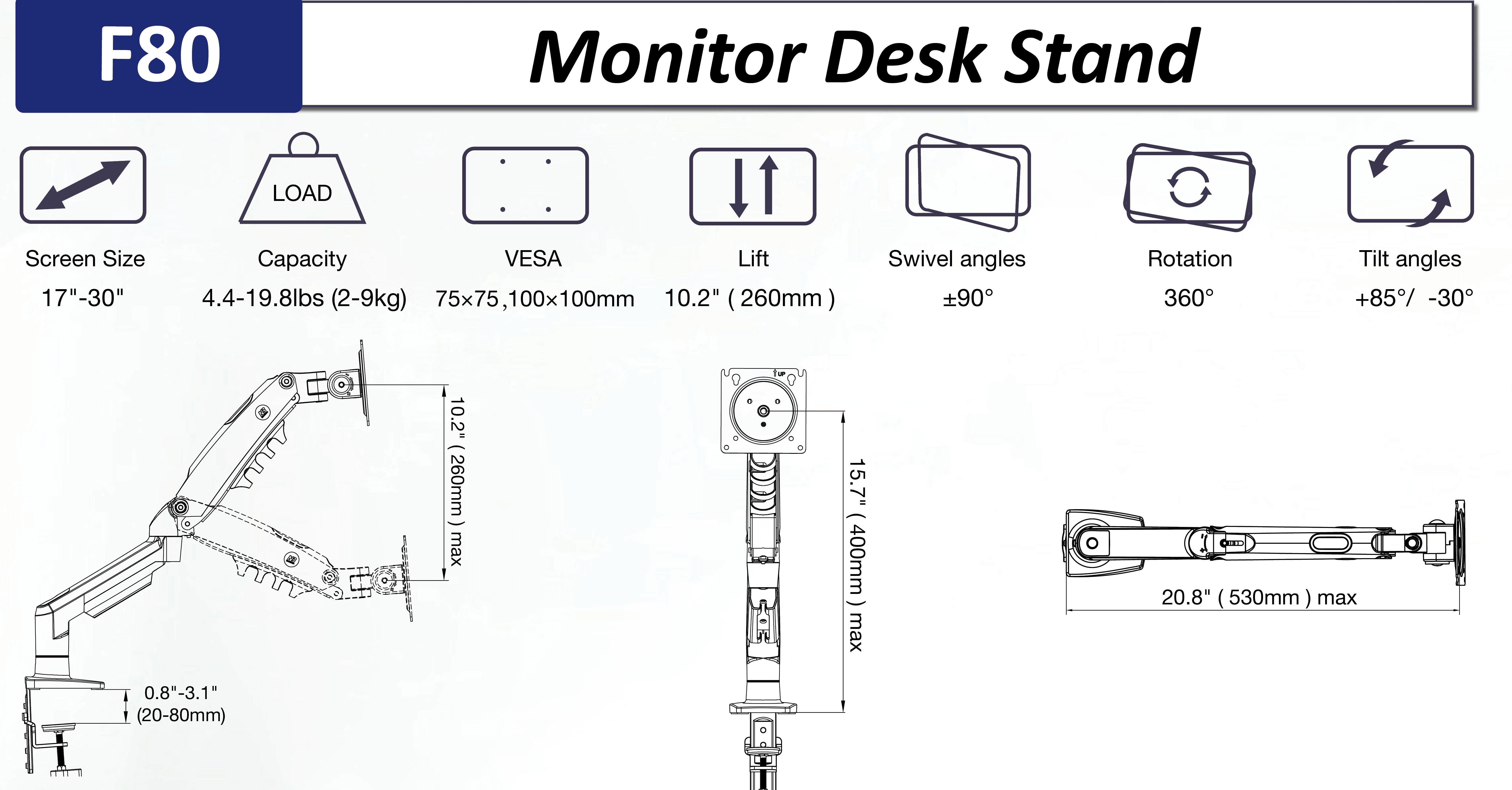 Ergoflex North Bayou Nb F80 17-30" Amortisörlü Monitör Kolu 2-9 Kg ...