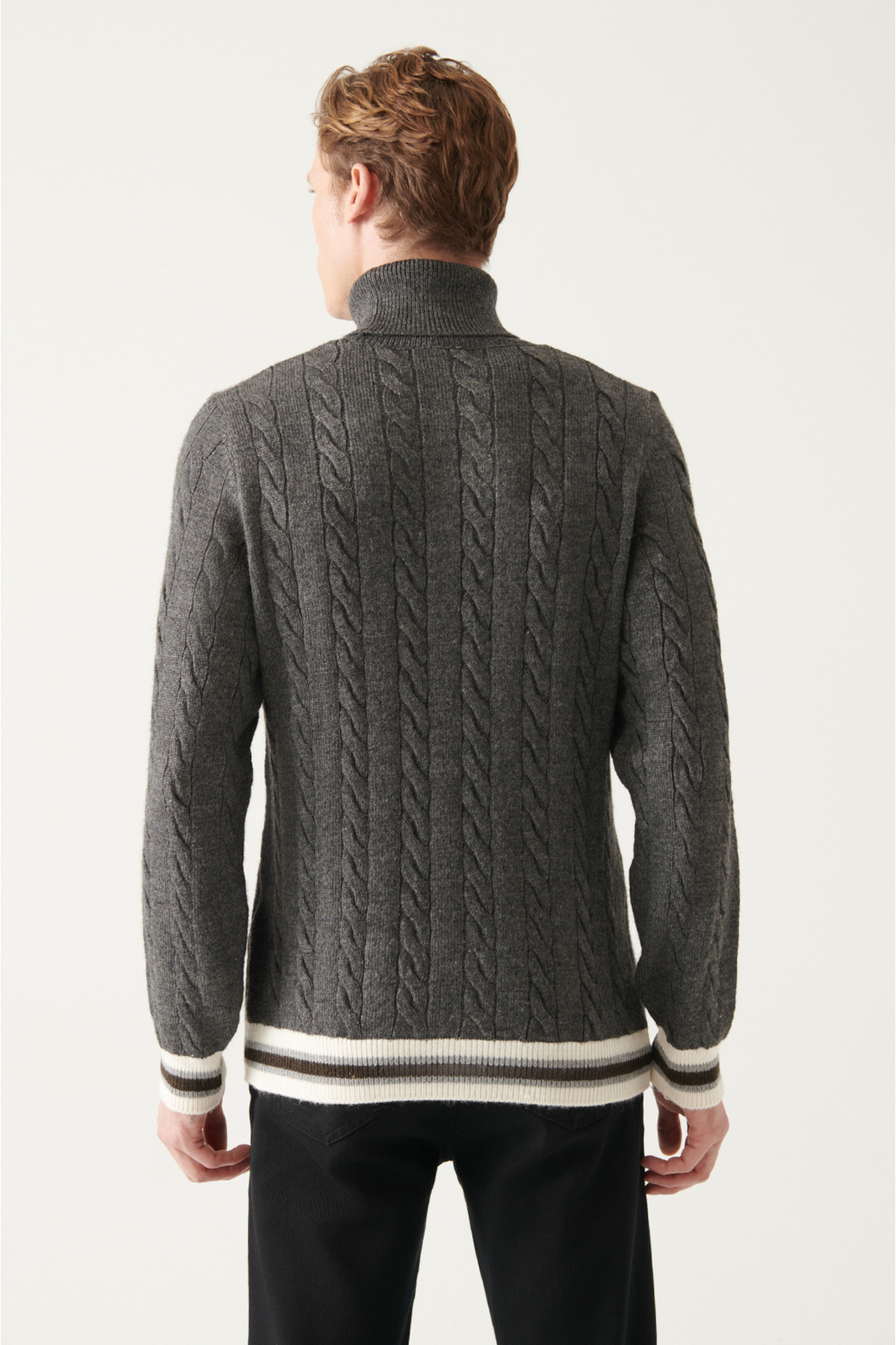 Avva Men's Anthracite Full Turtleneck Hair Braided Unisex Knitwear ...