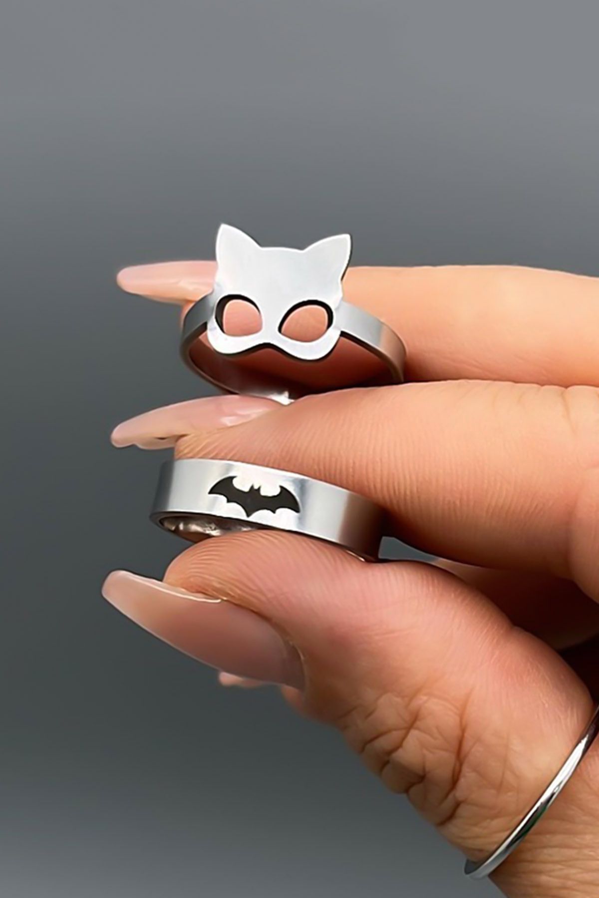 TREND COLLECTİON Batman ve Kedi Kız Alyans Model Ayarlanabilir Çift ...