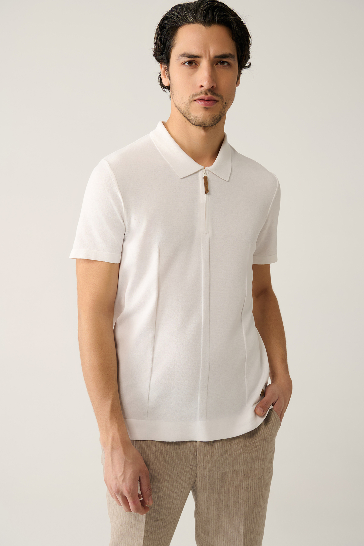 Avva Erkek Beyaz Fermuarlı Rayon Polo Yaka Triko T-shirt A41y5106 ...