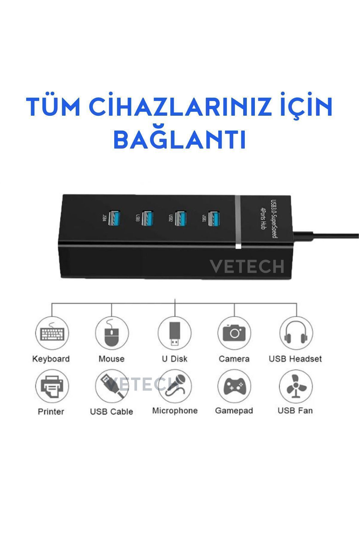 Vetech 3.0 USB Çoğaltıcı 4 Port Yüksek Hızlı USB HUB Çoklayıcı Laptop ...