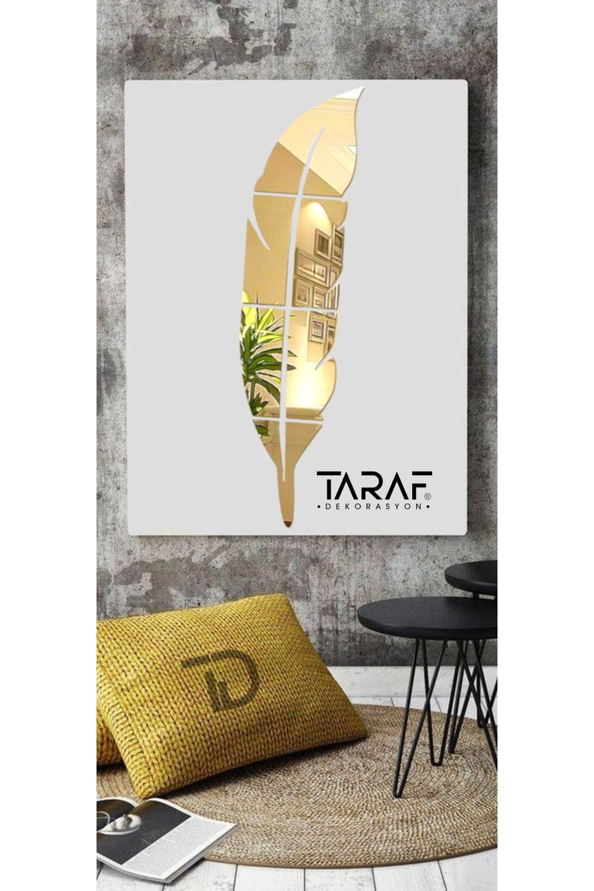 Taraf Dekorasyon Tüy Figürlü Dekoratif Gold Pleksi Ayna - Fiyatı, Yorumları