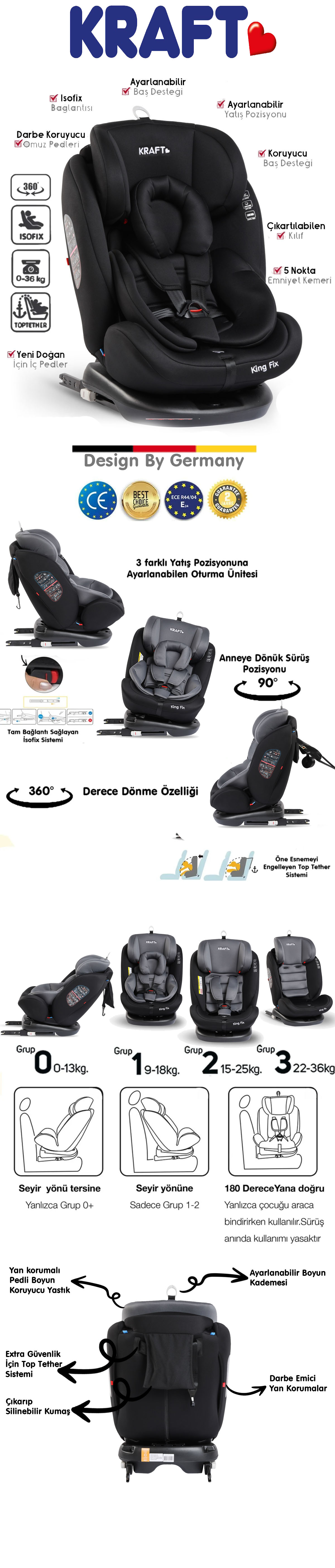 Kraft King Fix 0-36 Kg Top-tether Isofixli 360 Derece Dönebilen Oto ...
