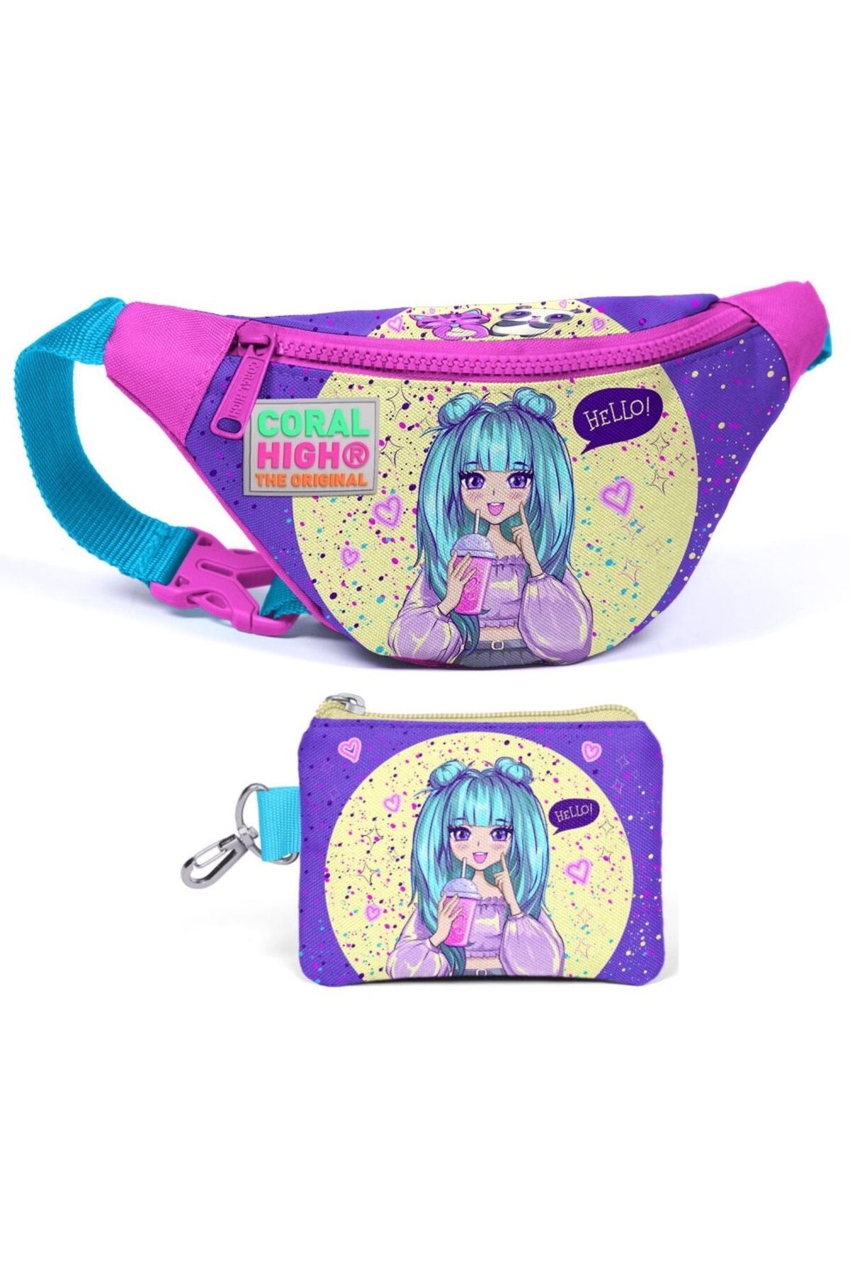 Coral High Mor Pembe Anime Bel Çantası ve Bozuk Para Çantası Seti - Kız ...