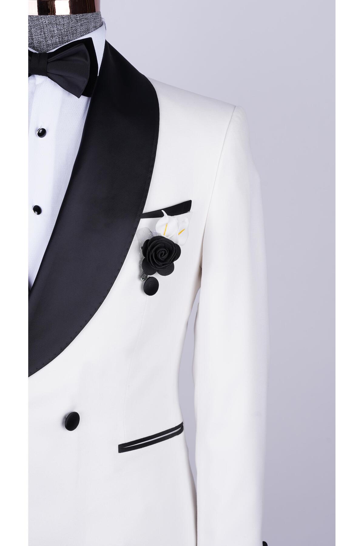 echol Erkek Şal Yaka Beyaz Damatlık Smokin Takım Elbise Fiyatı ...