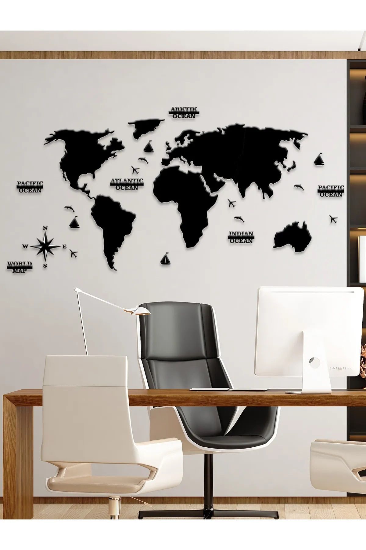 exalted hawk 2d Siyah Dünya Haritası Duvar Dekorasyonu Fiyatı ...