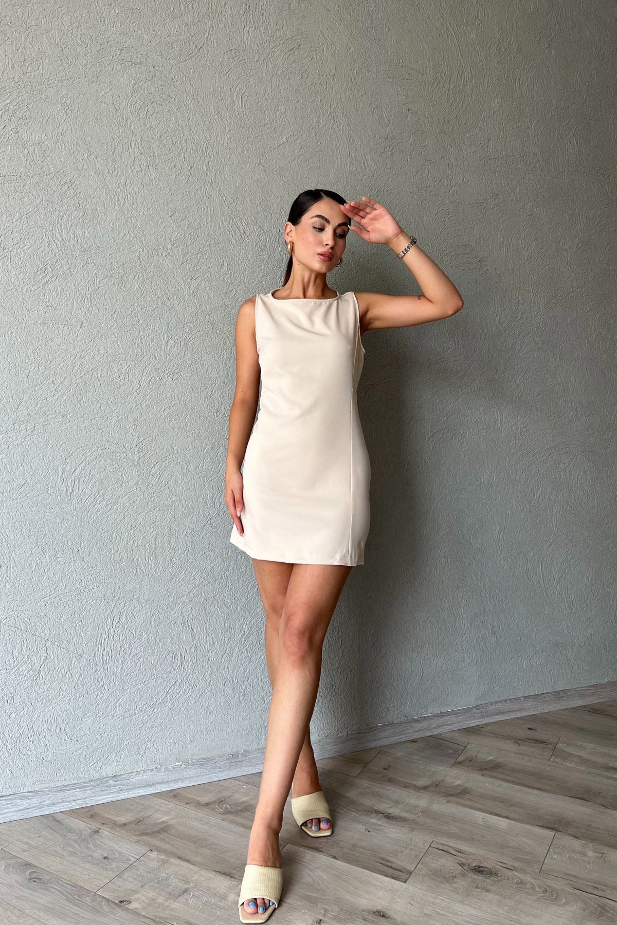 Seda Yalçın Atelier Bej Sıfır Kol Mini Elbise - Fiyatı, Yorumları