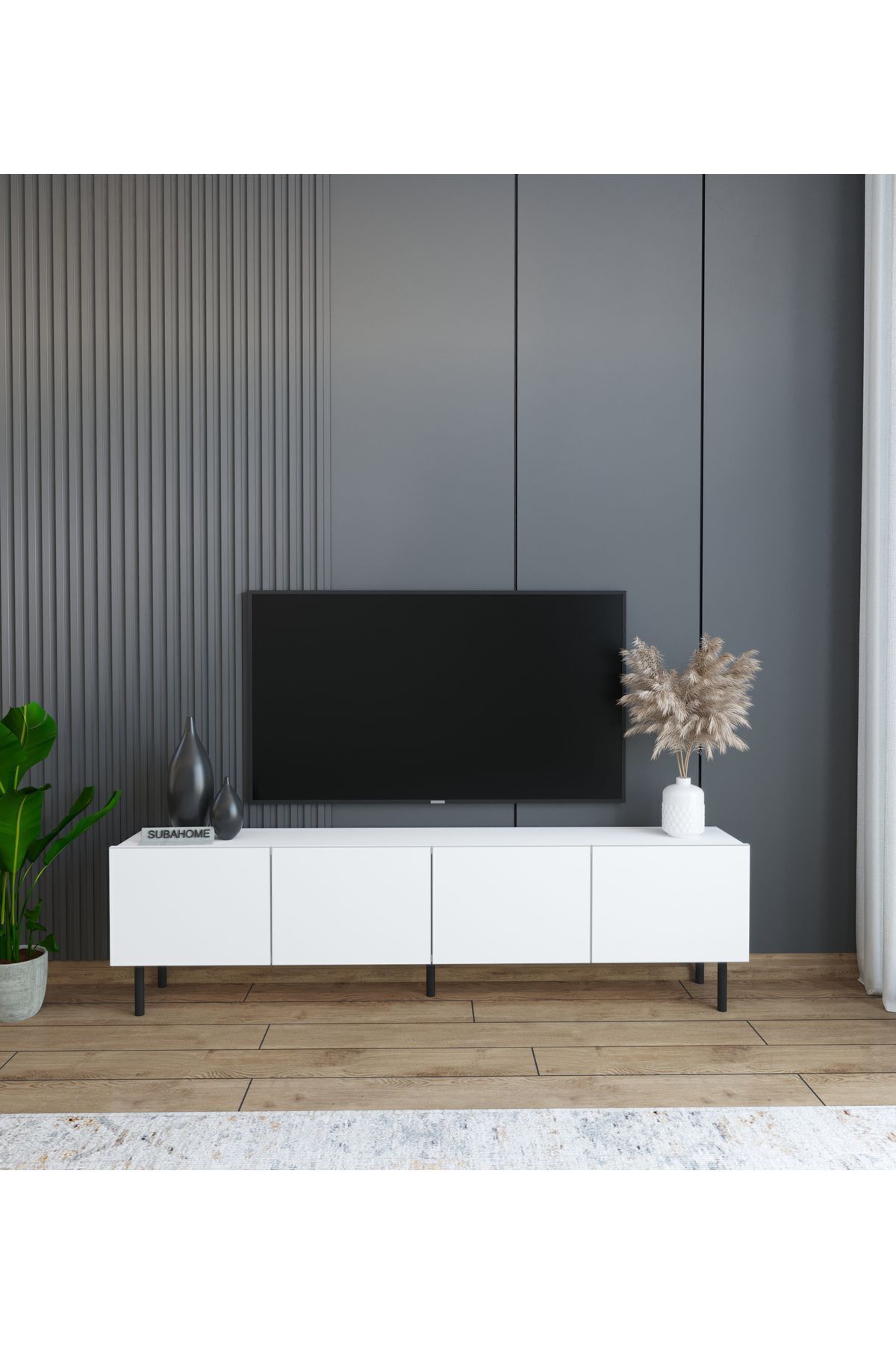 Suba Home Minimalist 160 cm Demir Ayaklı Beyaz Tv Ünitesi - İdeal ...