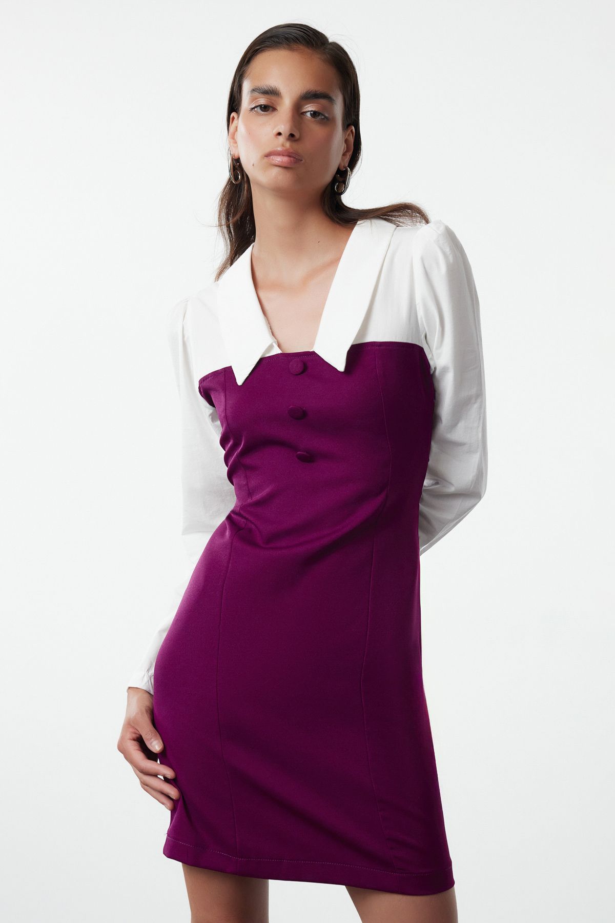Trendyol Collection Lila Mini Webkleid Mit Hemdkragen Twoaw23el00611