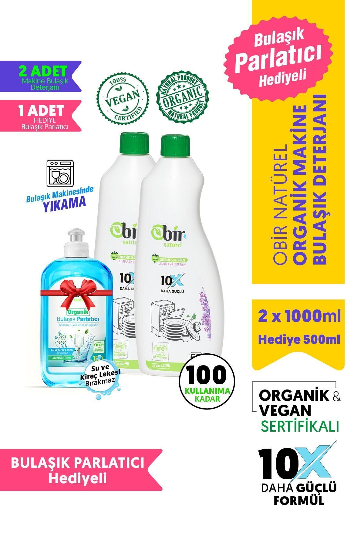 OBİR NATÜREL Organik Bulaşık Makinesi Deterjanı (2 ADET 1 LT) Parlatıcı ...
