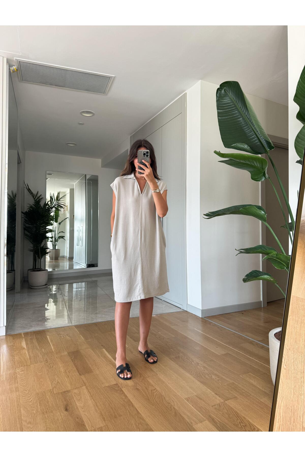 MERVE AKSOY Polo Yaka Oversize Modal Elbise -Taş Fiyatı, Yorumları ...
