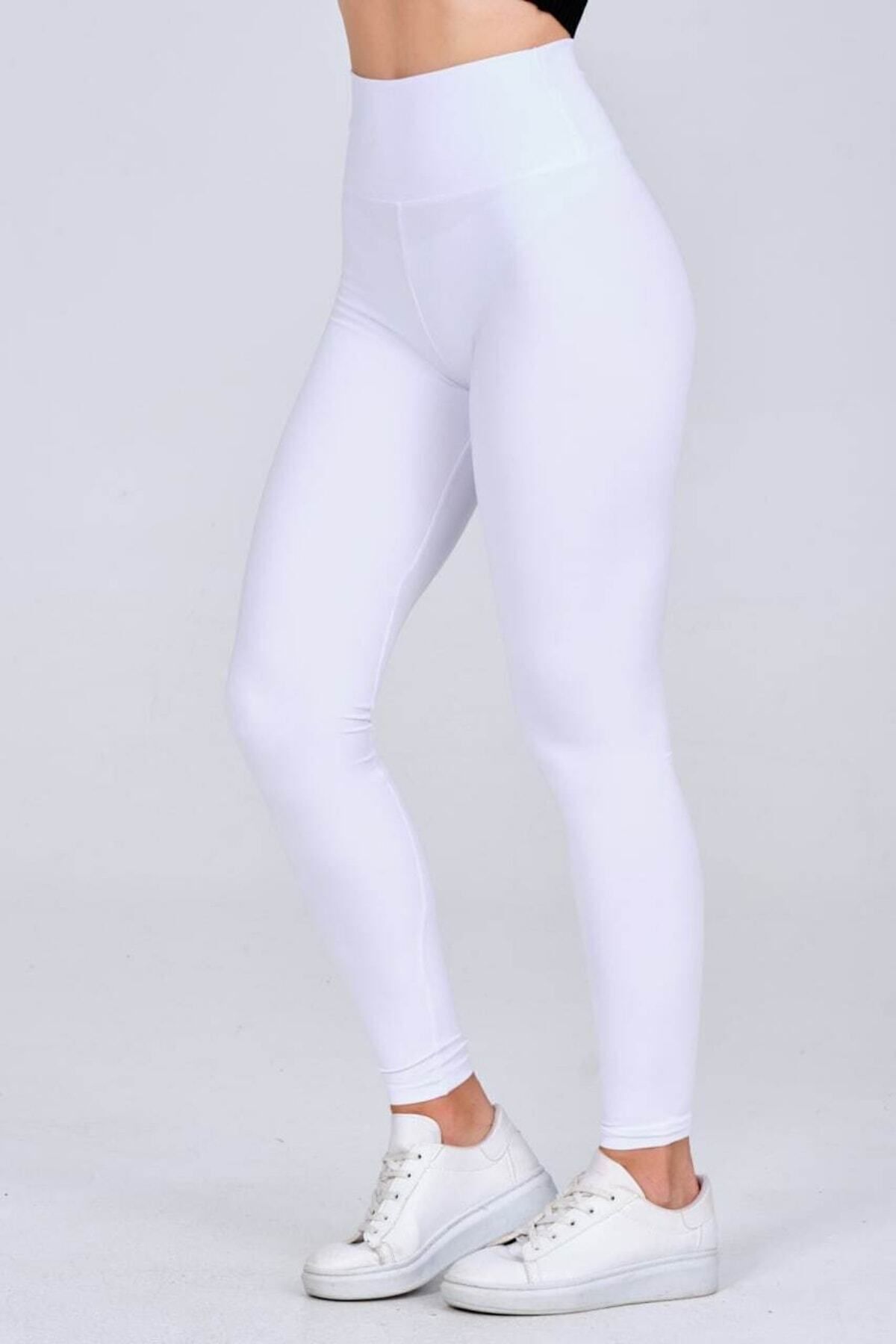 TrendGarı Kadın Beyaz Tayt Yüksek Bel Dalgıç Tayt Toparlayıcı ...
