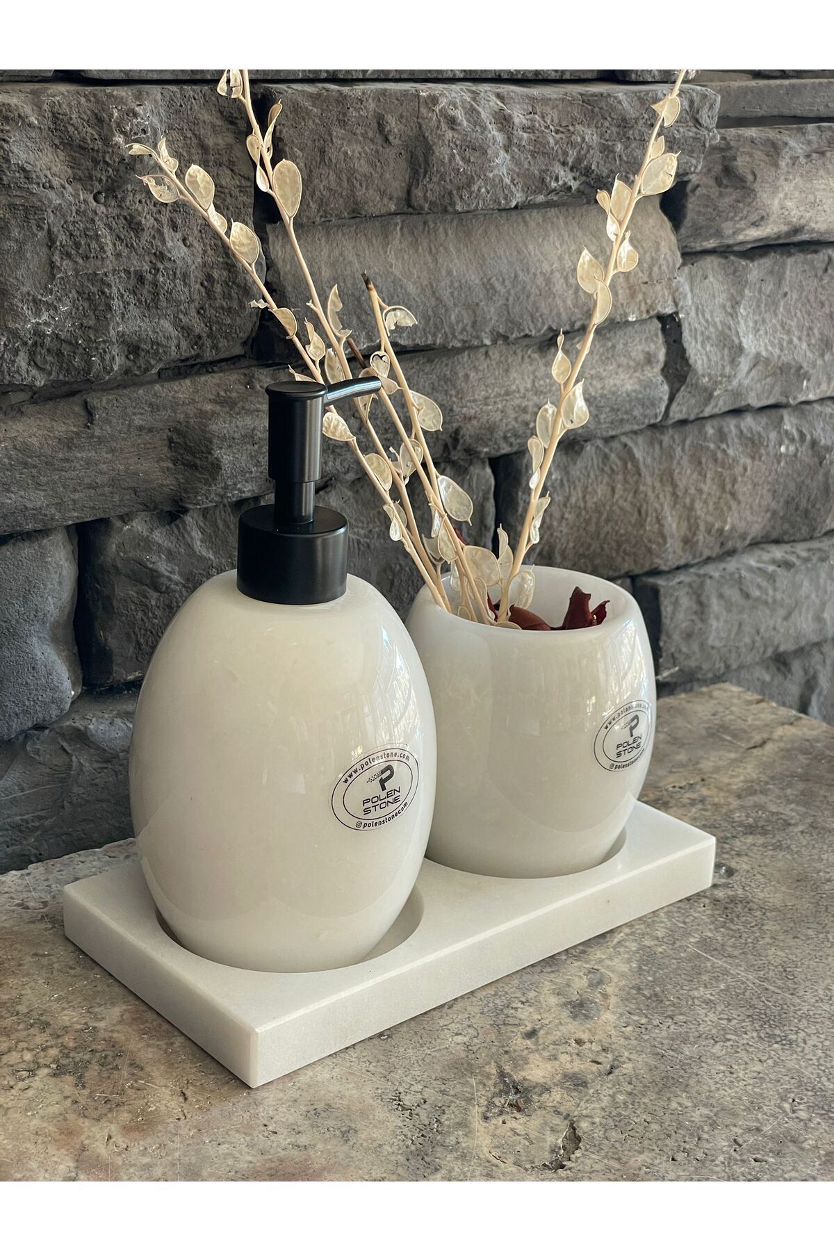 Polen Stone Beyazı Mermer Oval 3,lü Banyo Seti (yeni) - Fiyatı, Yorumları