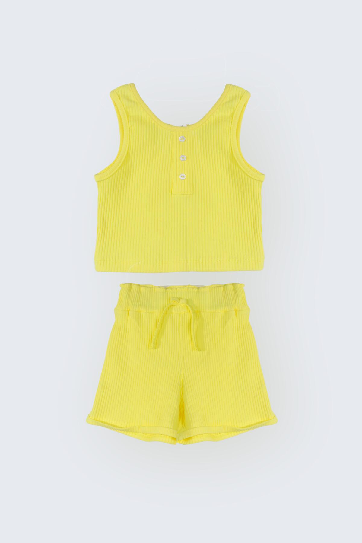 LUESS Kız Çocuk Düğmeli Rahat Kalıp Alt Üst Takım - Sarı (2-3 Yaş 7-8 ...