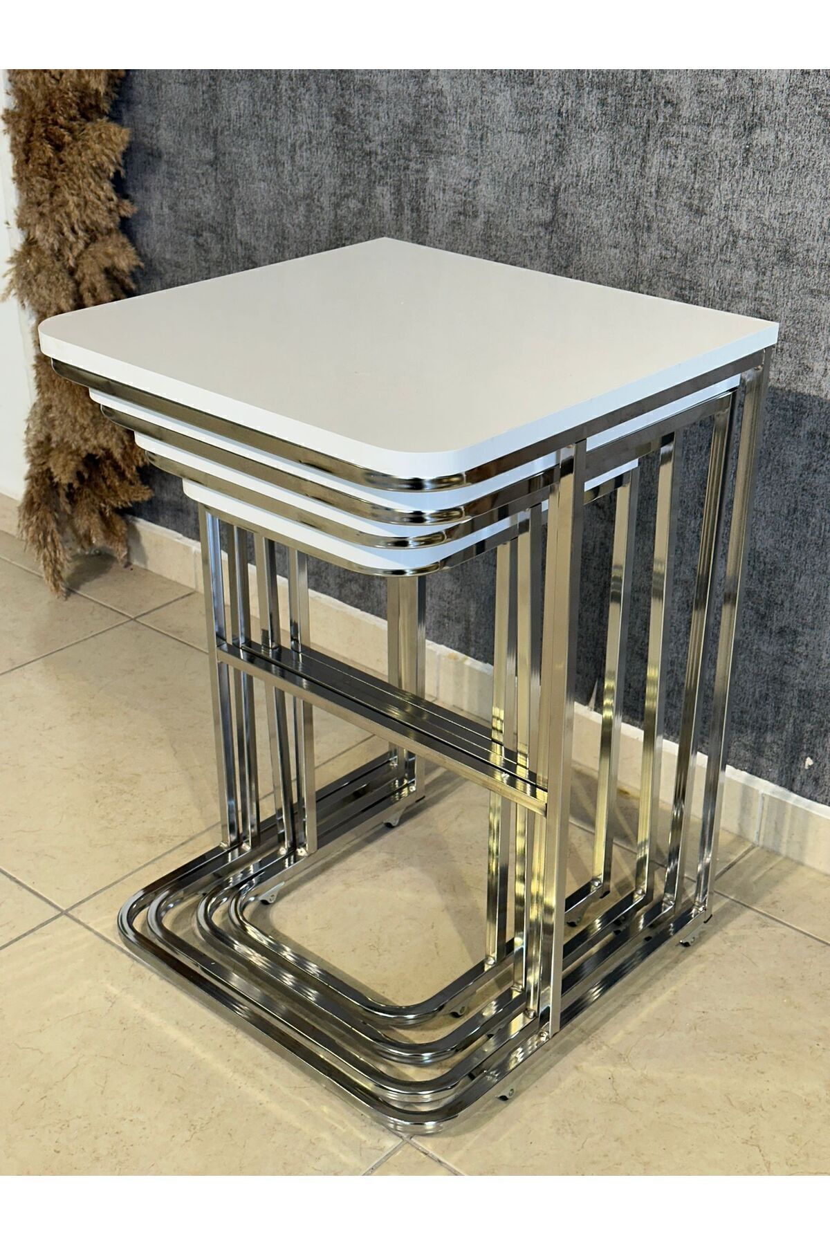 ASLANSTORE 4'lü Zigon Sehpa Beyaz Krom Tekerlekli Fiyatı, Yorumları ...