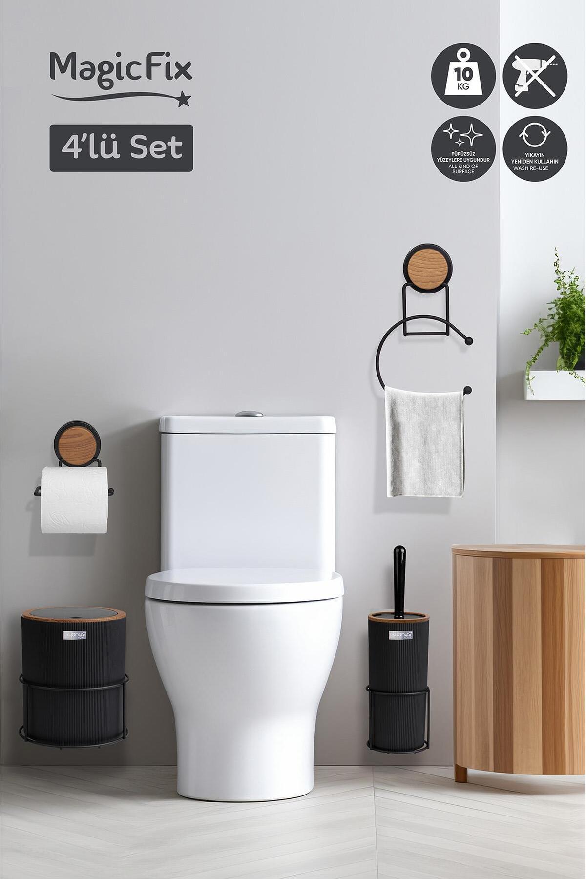 Okyanus Home Siyah Magic Fix Askılı Yuvarlak Ahşap Mina 4'lü Set Fiyatı ...