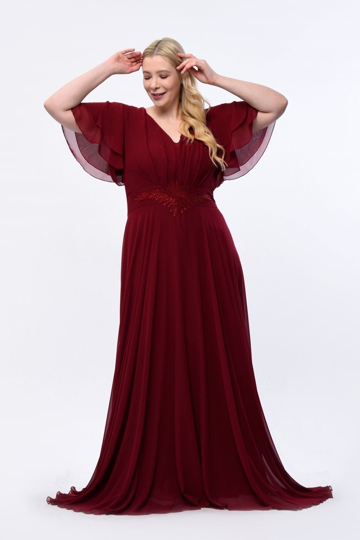 KIRIŞIK Plus SIze Sparkle ChIffon Long EvenIng Dress - Pleated and ...