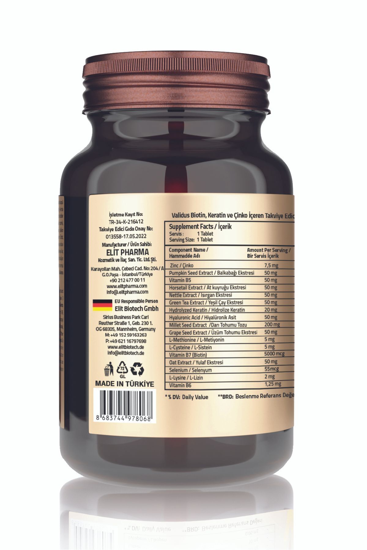 Validus Biotin + Keratin + Zinc Tablet Fiyatı, Yorumları - Trendyol