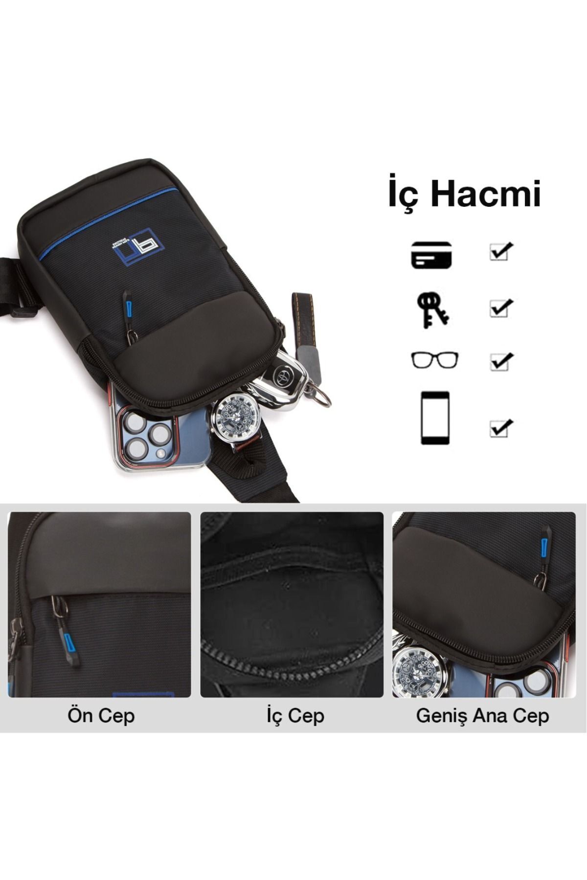 Newish Unisex Siyah Telefon Bölmeli Çapraz Bel Ve Omuz Çantası Fiyatı ...