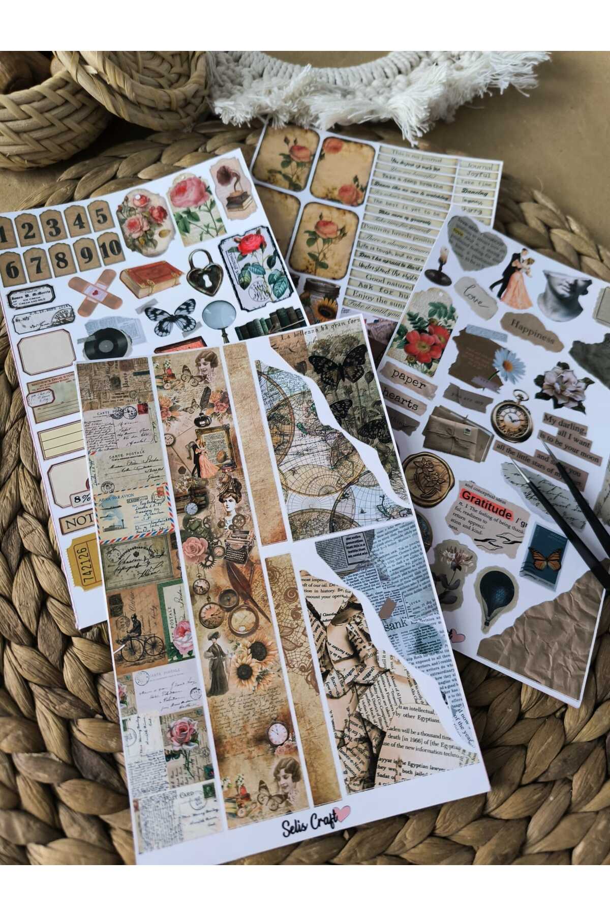 SelisCraft Vintage Journal Sticker Set 01 Ajanda Planlayıcı Bullet ...