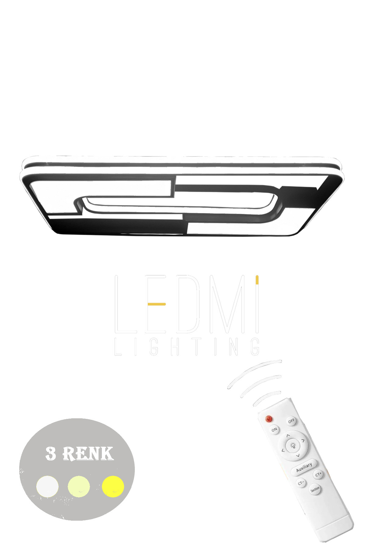 Ledmi Lighting Dikdörtgen Model Led Avize, 3 Renk Aydınlatmalı ...