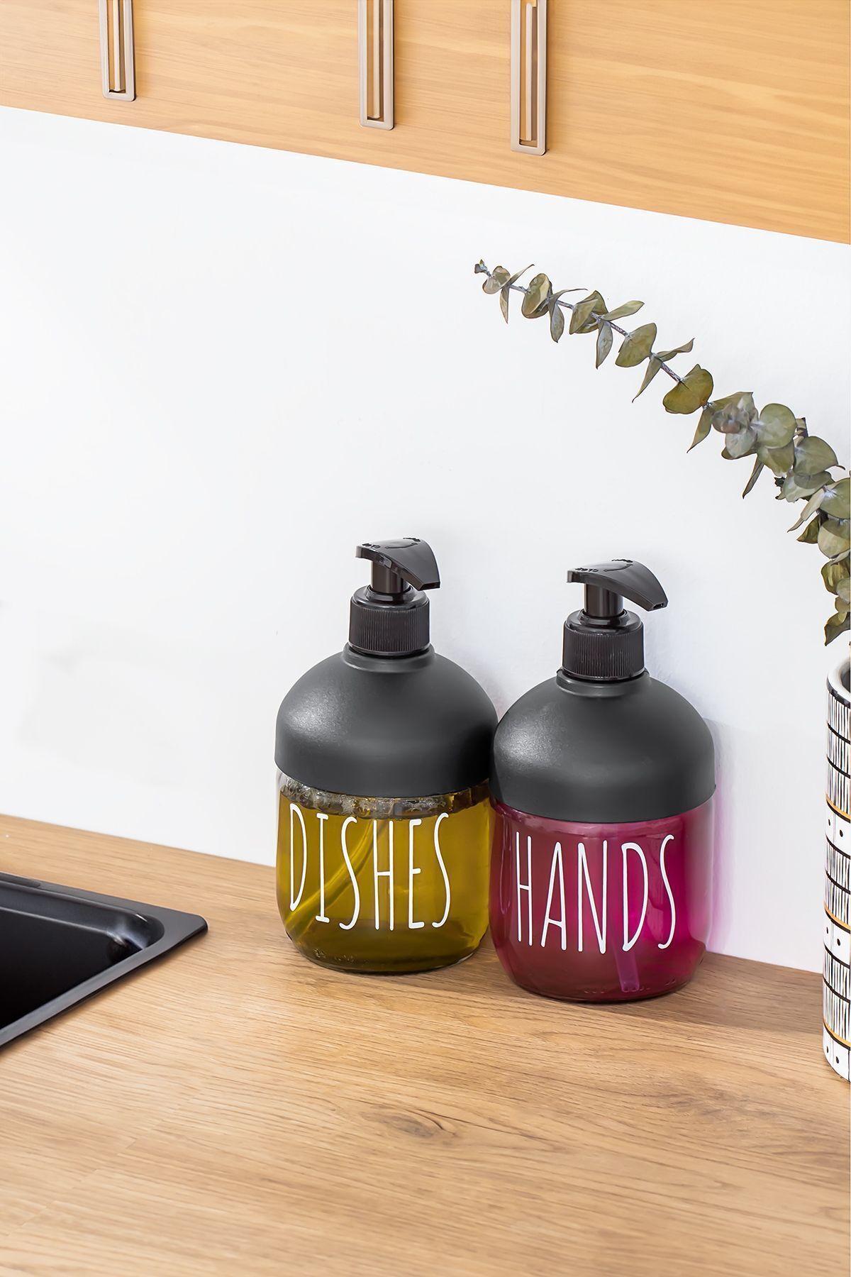 Porsima C-527 2'li Cool Sıvı Sabunluk Seti - Mutfak-Banyo Tezgah Üstü Temizlik Seti - Antrasit ...