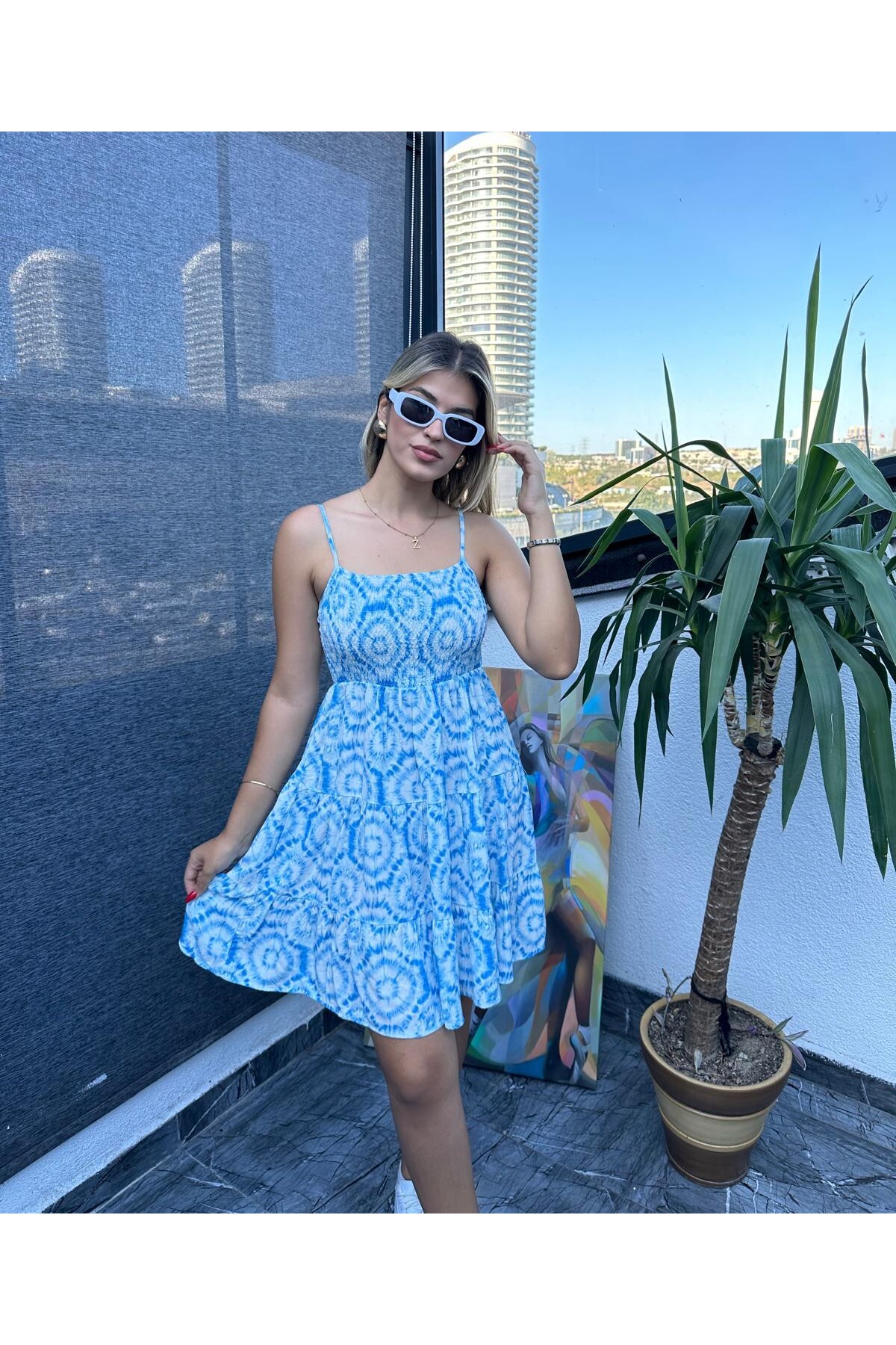 Kübra Tekstil Askılı Mavi Mini Elbise 2289 - Fiyatı, Yorumları