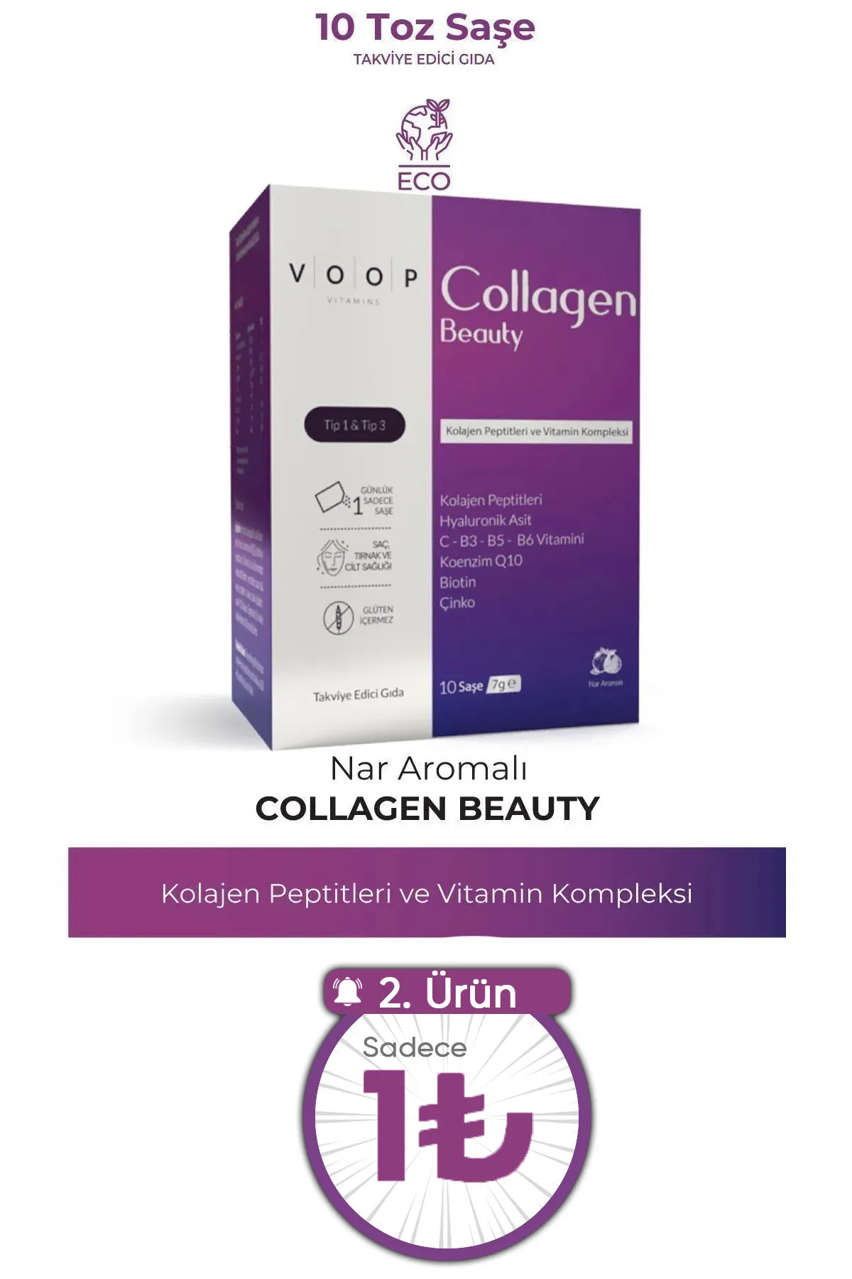 VOOP Collagen Beauty Yüksek Biyoaktif Hidrolize Kolajen %100 Saf Ve ...