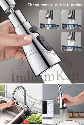 İndirimKap Krom 3 Fonksiyonlu Tasarruflu 360 Derece Döner Musluk Lavabo ...