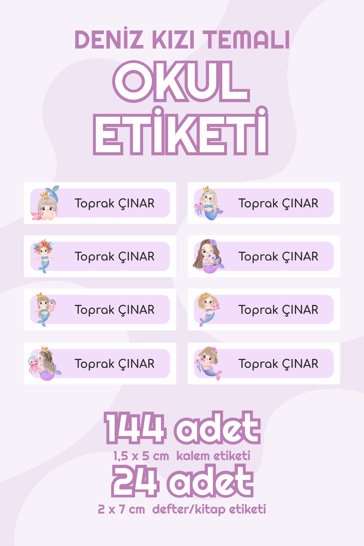 Serisan Deniz Kızı Temalı Isimli Okul Etiketi Defter Kalem Kitap ...