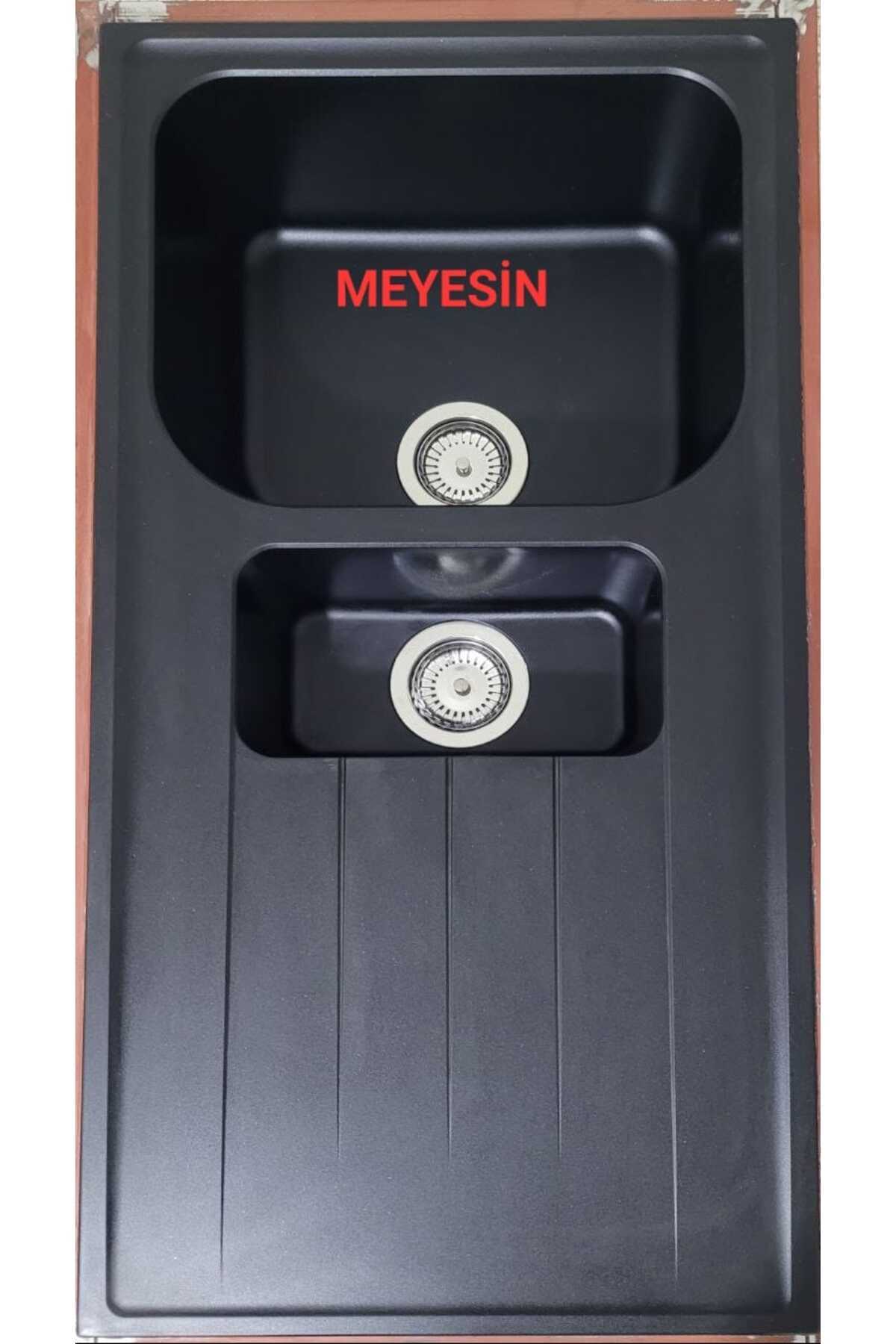 EvyeLand MEYESİN Granit Evye Siyah 1.5 Gözlü Mutfak Evyesi 50 X 100 CM ...