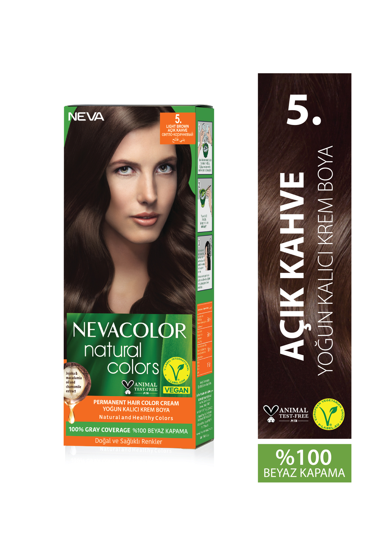 Neva Color Natural Colors 5. AÇIK KAHVE Kalıcı Krem Saç Boyası Seti ...