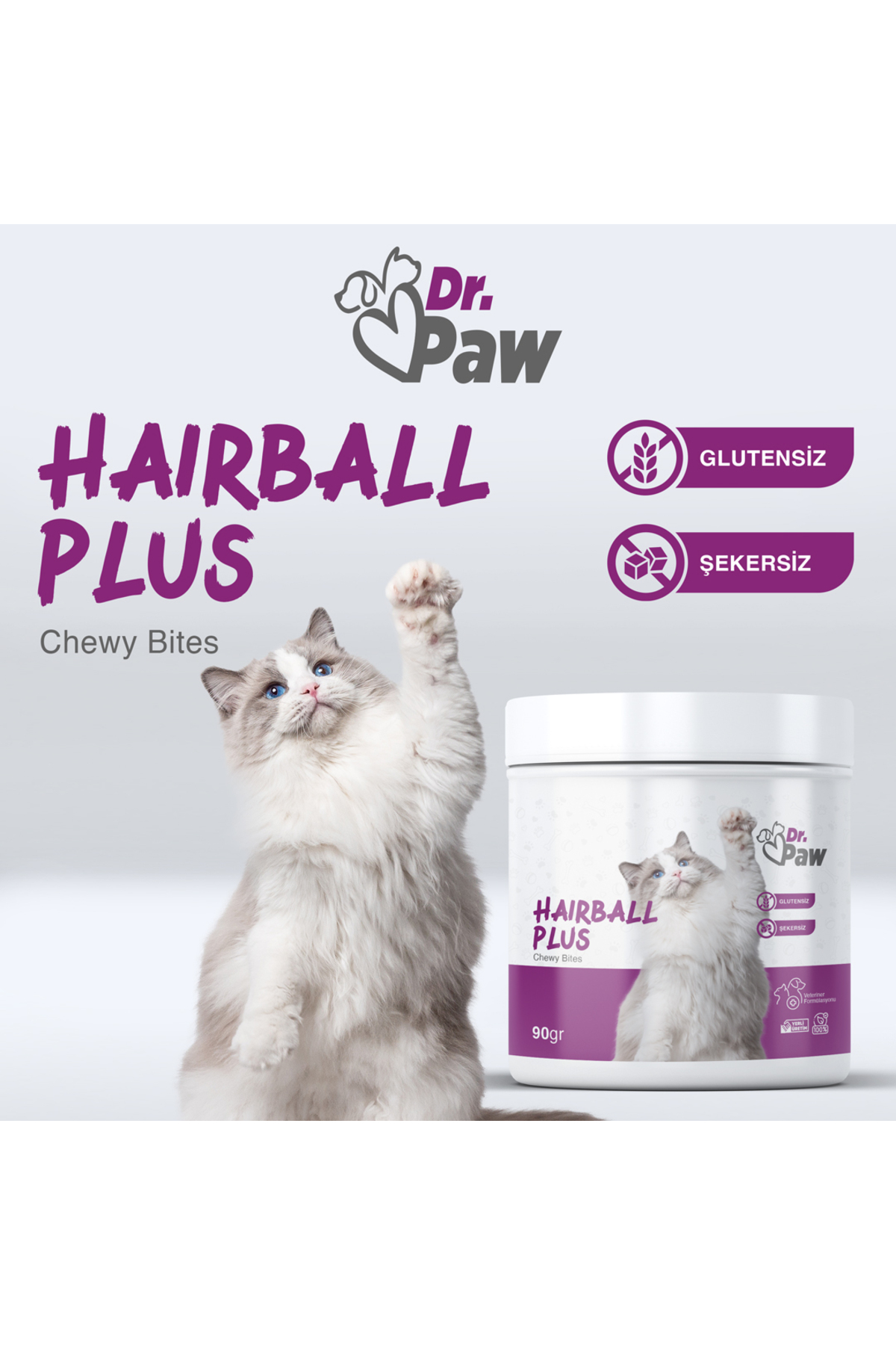 Dr.Paw Hairball Plus: Kediler İçin Tüy Yumağı Engelleyici Çiğnenebilir ...