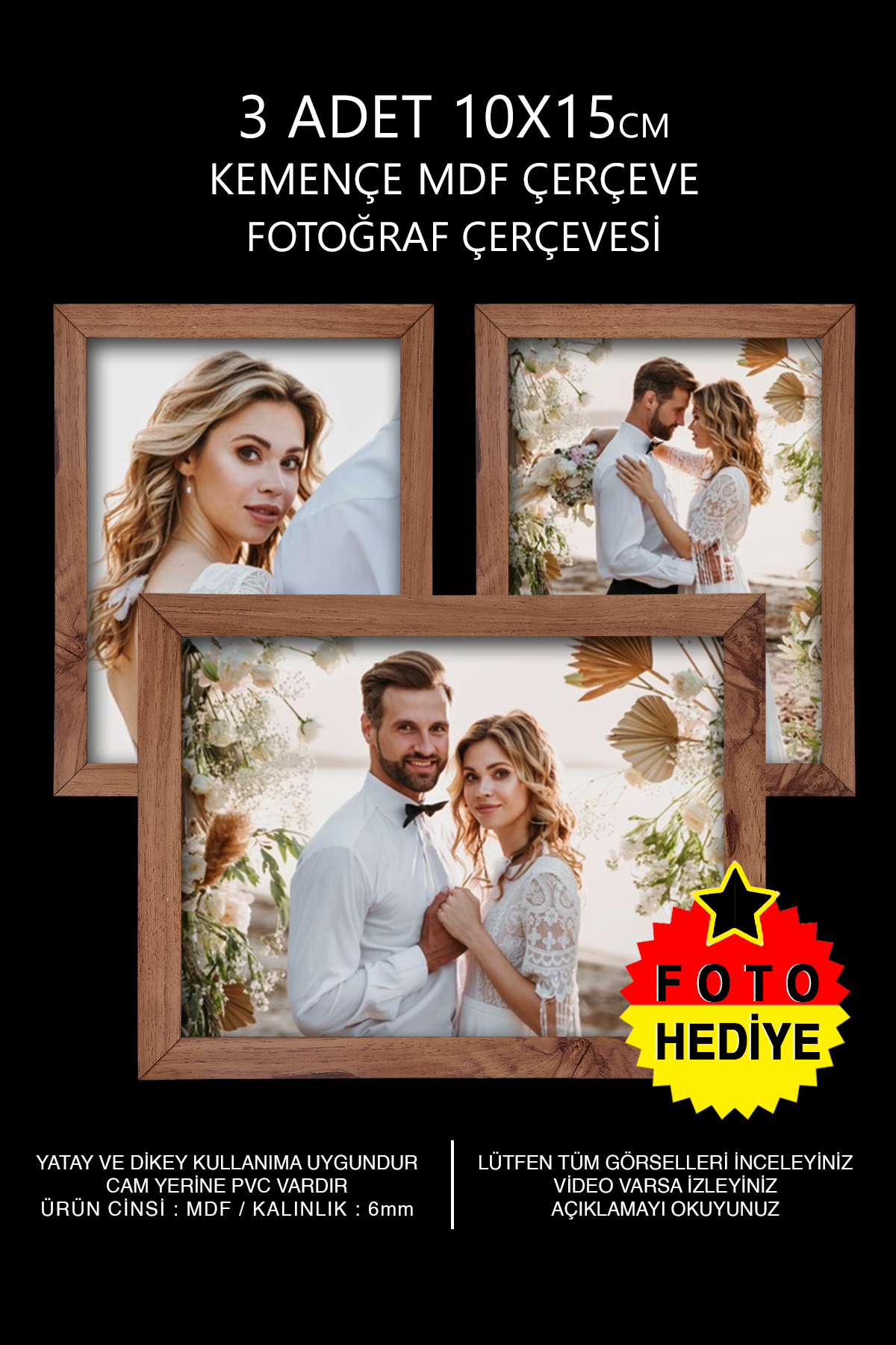 yhfoto 3 Adet 10x15 Çerçeve - Kemençe Çerçeve - Mini Mdf Çerçeve ...
