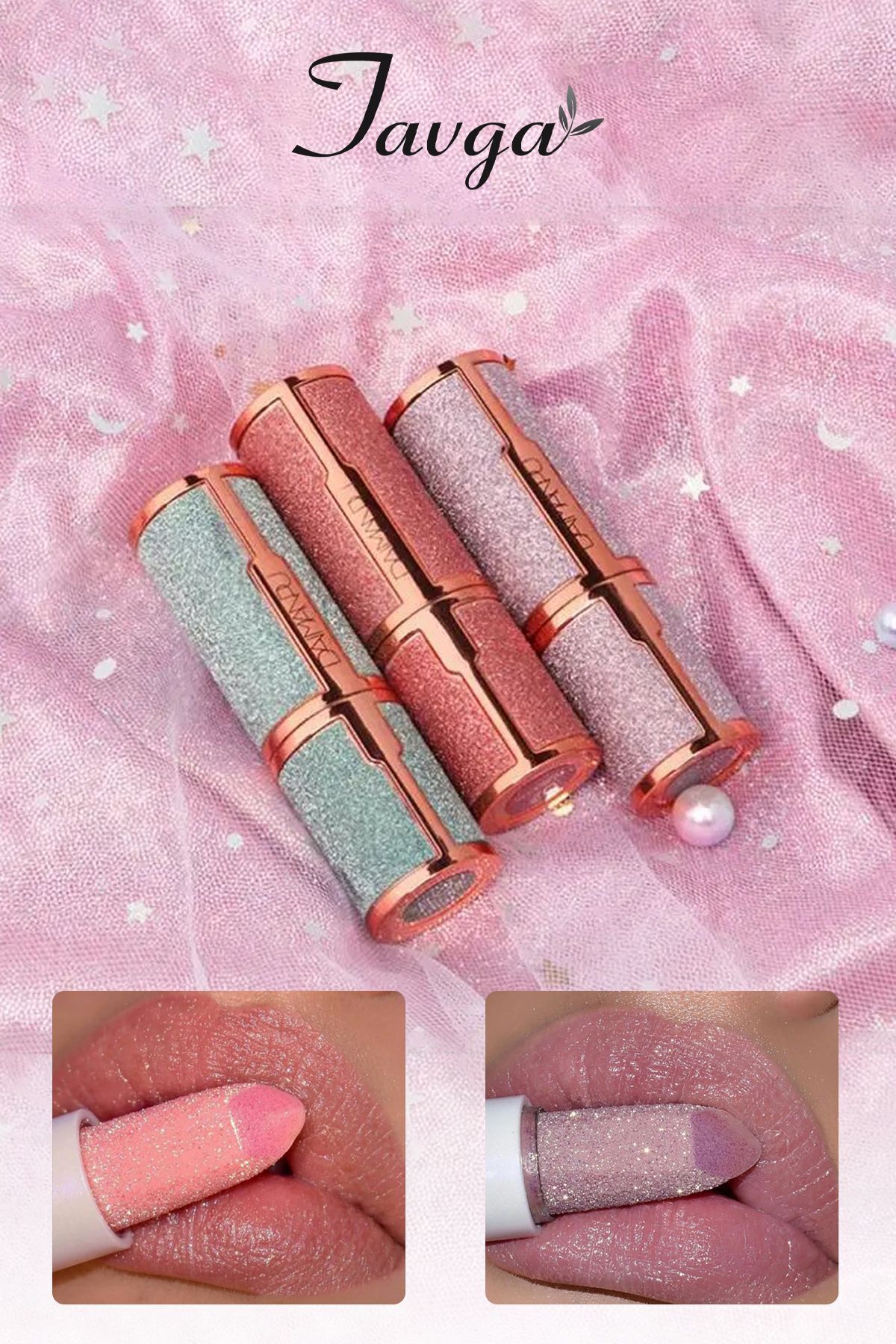 TAVGA Natural Pembe Renk Kalıcı Parlak Simli Ruj Glitter Waterproof ...
