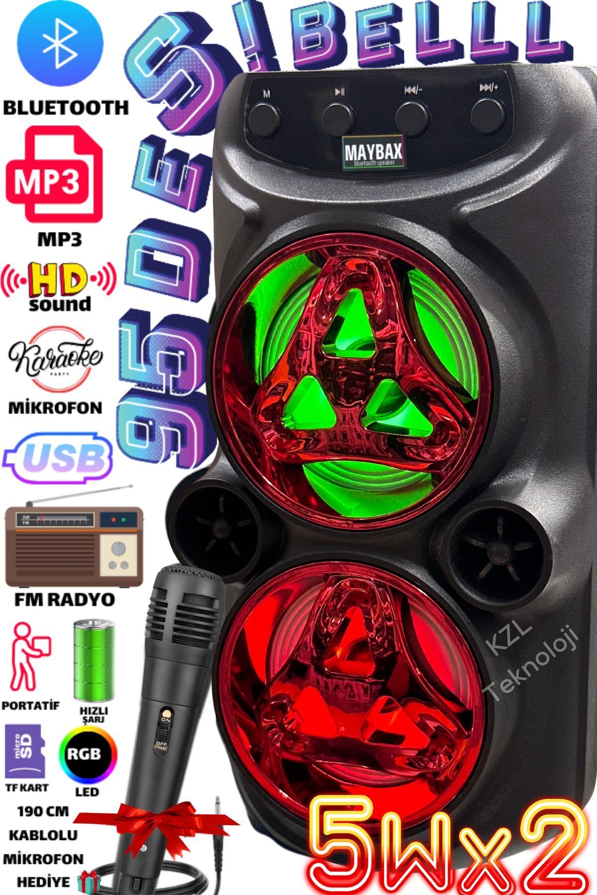 Maybax Kablolu Mikrofon Hediyeli Bluetooth Tf Usb Bt Destekli 5x2 Inch ...