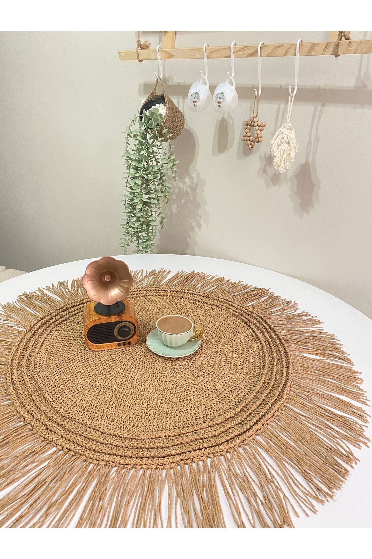 Bohodella Hasır Masa Örtüsü Runner, Dekoratif Püsküllü Yuvarlak Masa ...