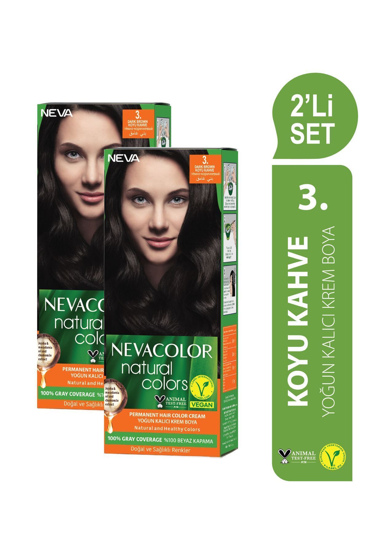Neva Color Natural Colors 2'Lİ SET 3. KOYU KAHVE Kalıcı Krem Saç Boyası ...