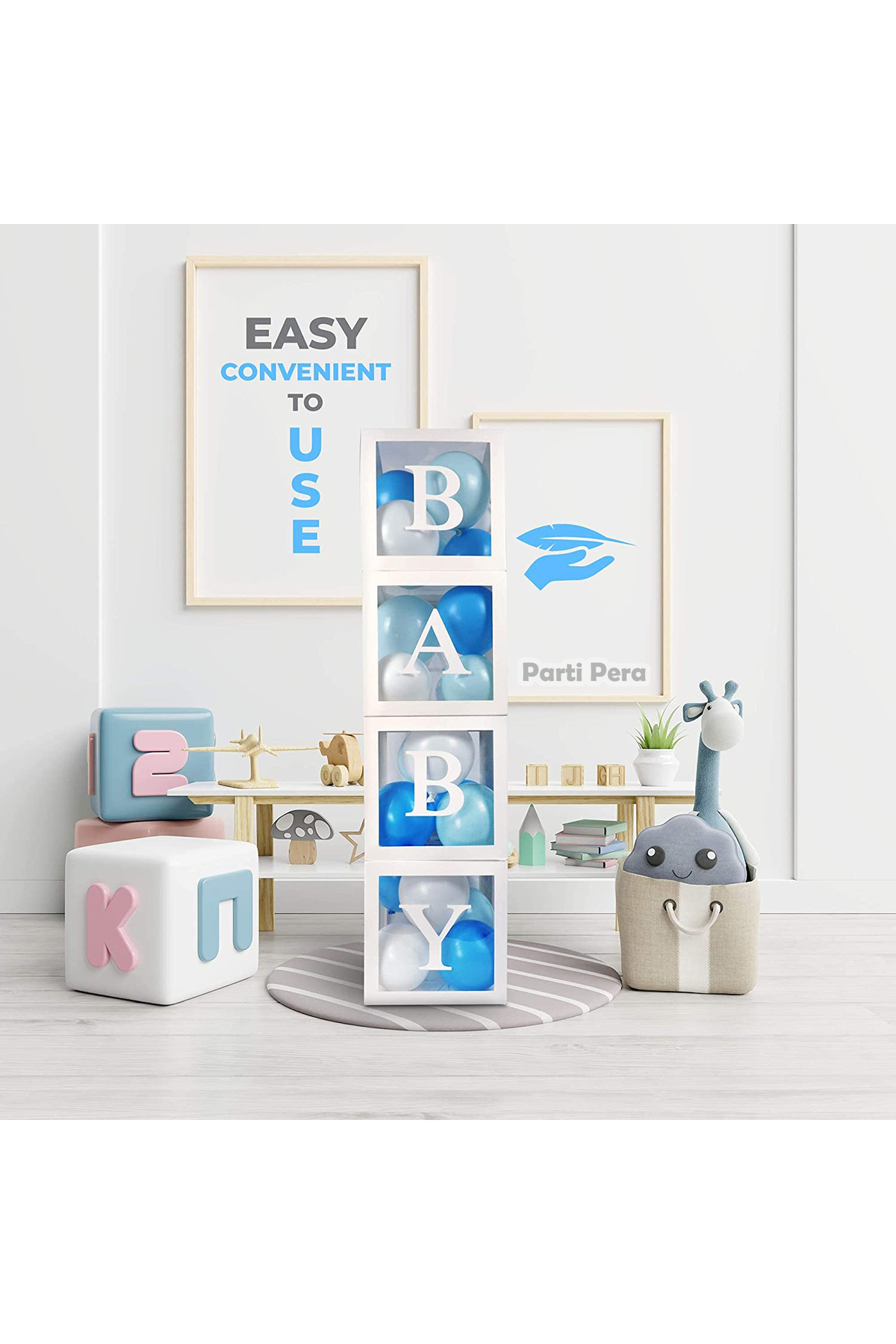 parti pera Baby Harfli Beyaz Şeffaf Balon Kutusu 25x25 Cm Fiyatı ...