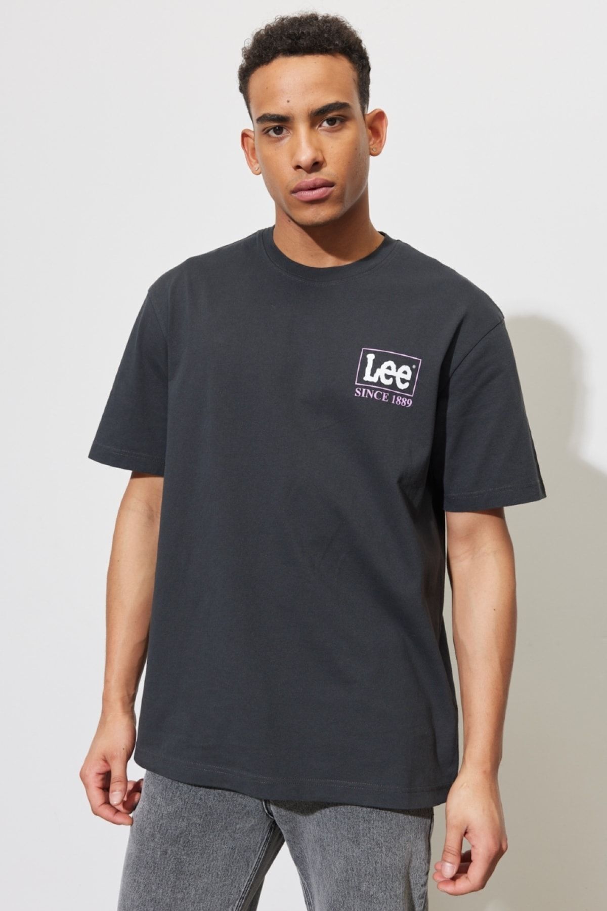 Lee Loose Fit Rahat Kesim %100 Pamuk Bisiklet Yaka Antrasit Tişört Fiyatı, Yorumları - Trendyol