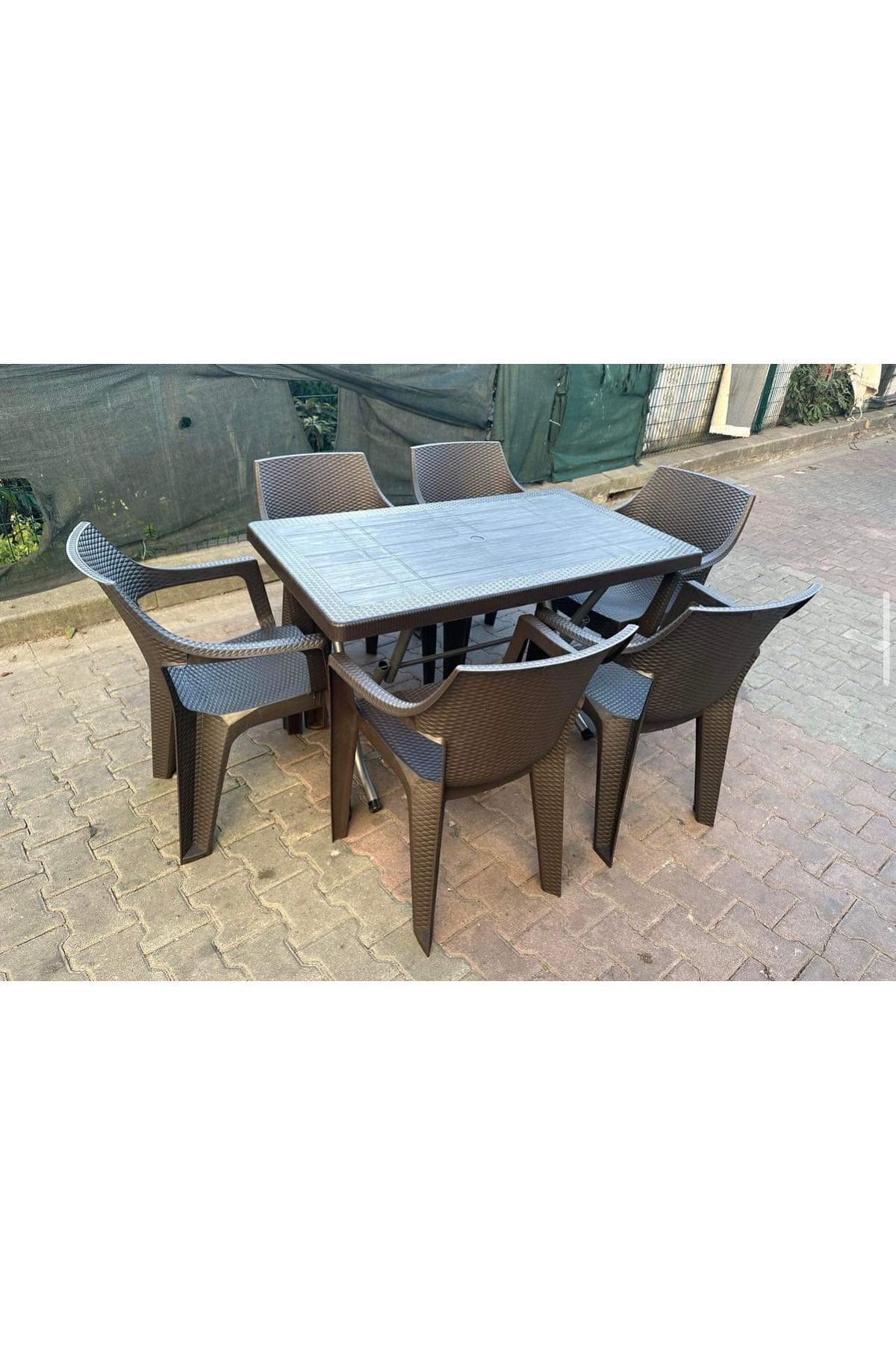 Gardelia 6 Adet Acı Kahve Rattan Efektli Plastik Kollu Sandalye 70x120 ...