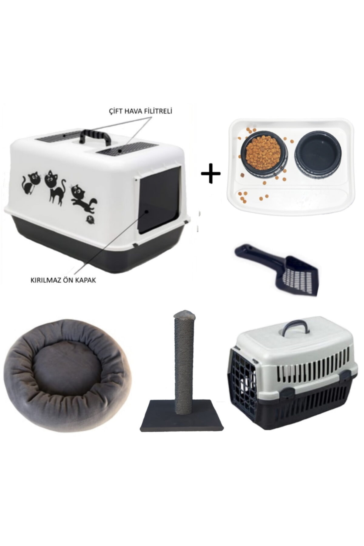 OPTİMAL Maxi Kedi Tuvalet Kabı Simit Yatak, Taşıma Kabı , Tırmalama Ve ...