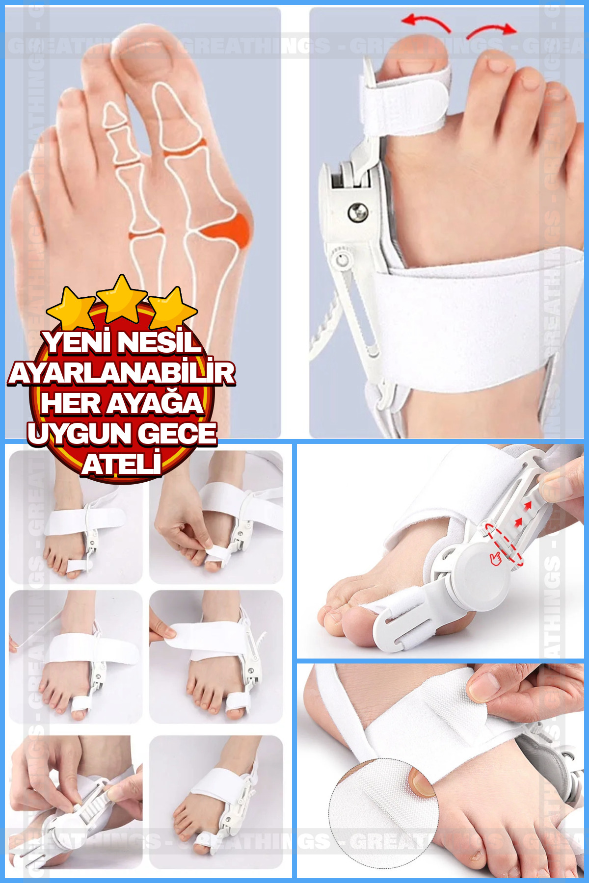 Greathings Yeni Nesil Her Ayağa Uygun Ayarlanabilir Ayak Baş Parmak Kemik Düzeltici Gece Gündüz ...