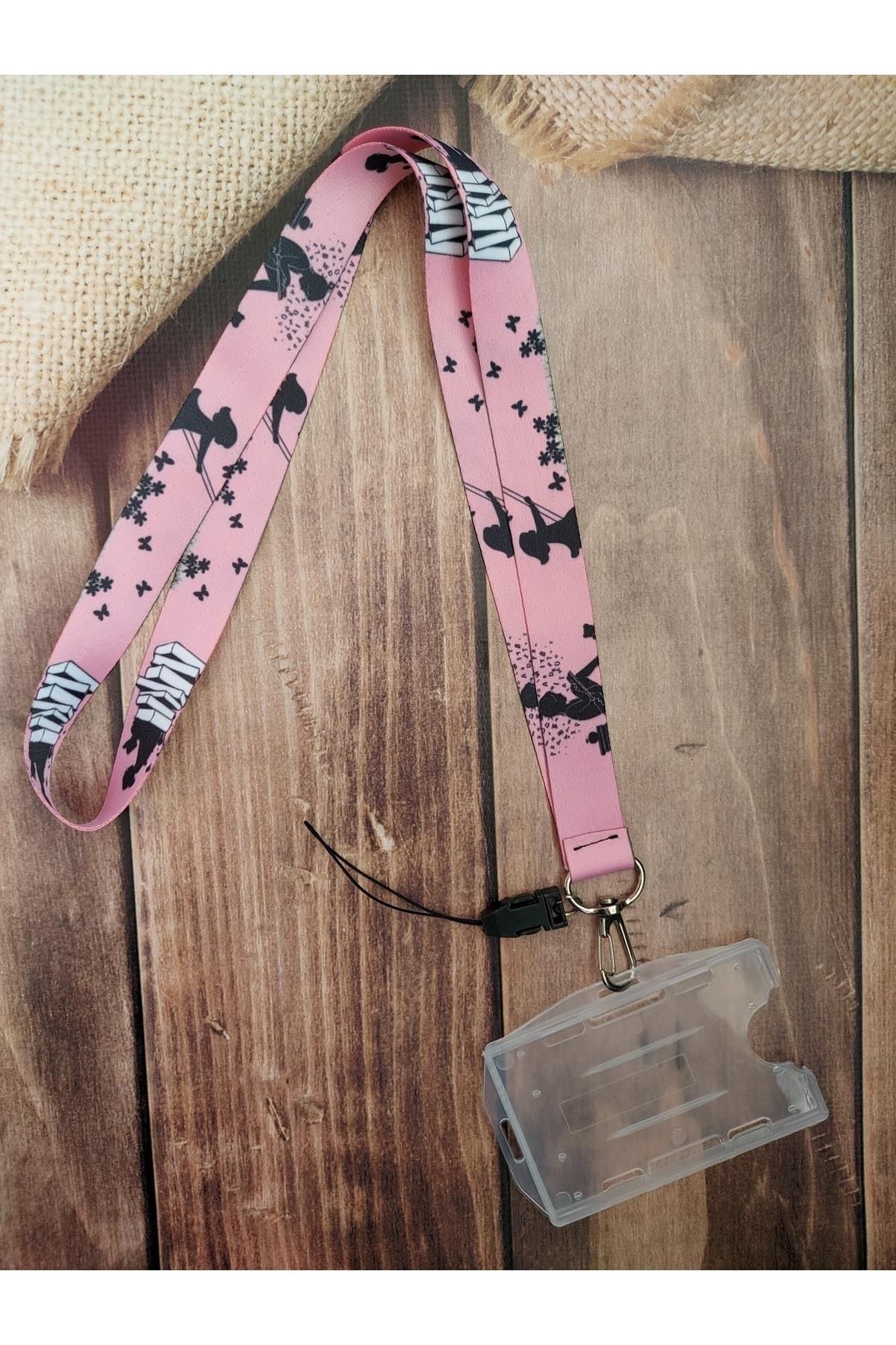 doktorbonem Kitap Okuyan Kız Pembe Kart Askısı Yaka Kartı Boyun Askı ...