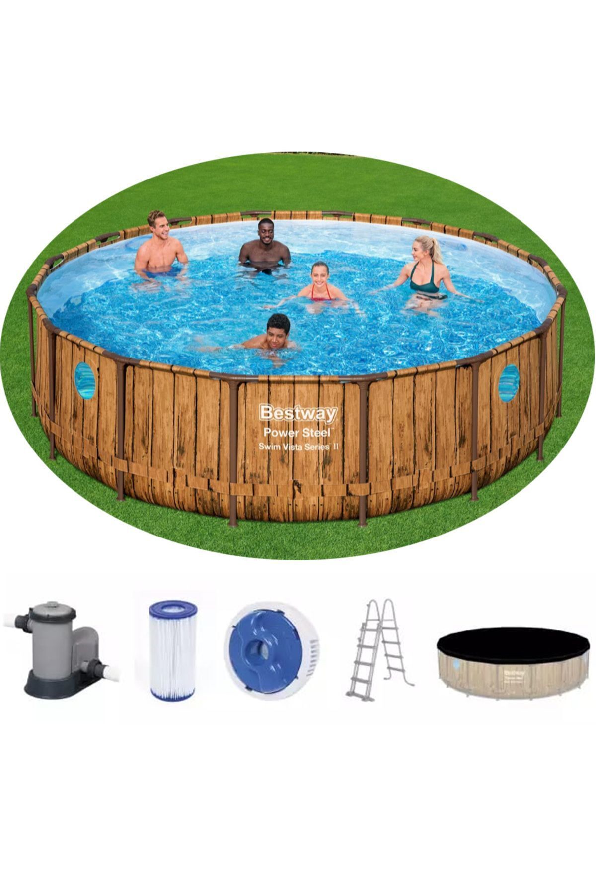 Bestway 56977 Prefabrik Aile Havuzu Rattan Desen 549x122cm Merdiven ...