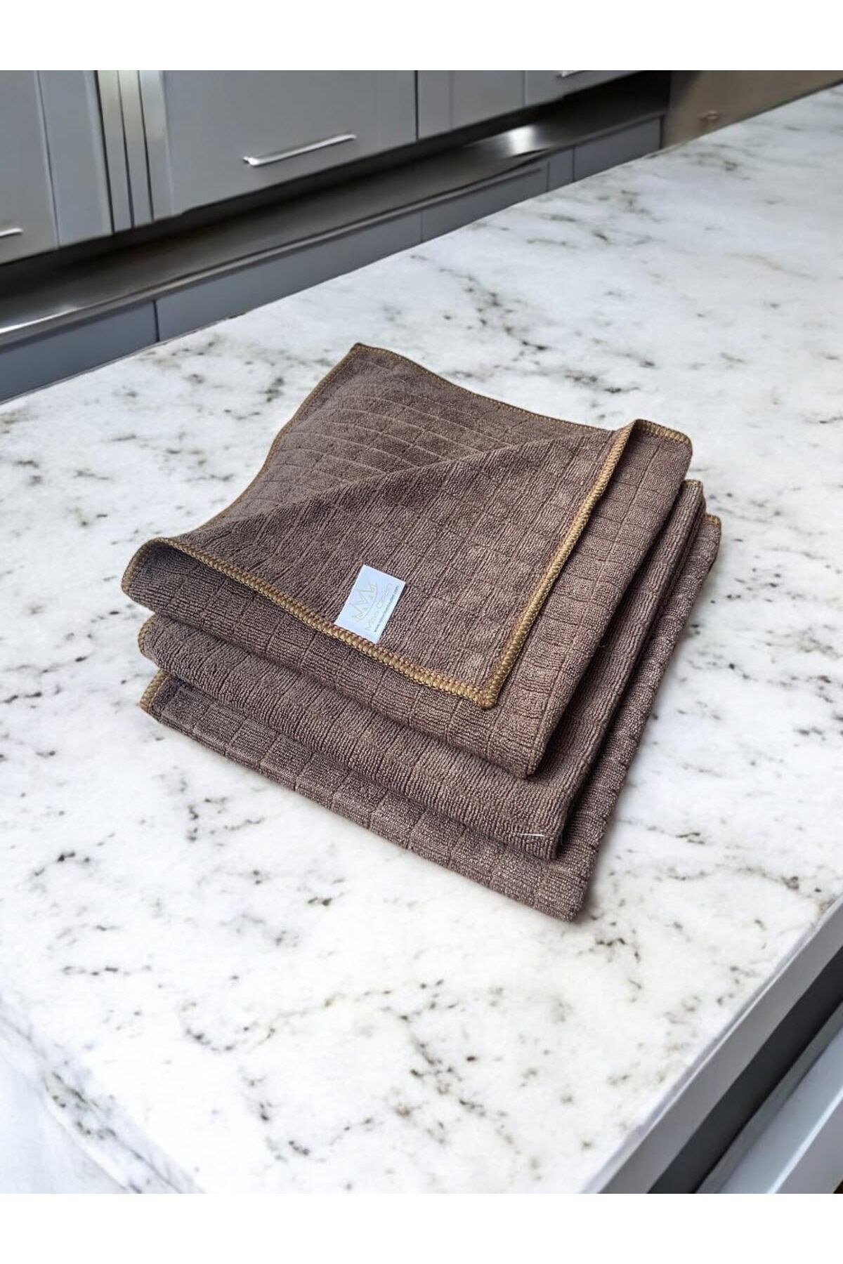 Single ( 3 Adet ) Kahverengi Mikrofiber Mutfak Temizlik Bezi 40:40 Cm Leke Tutmaz Koku Yapmaz ...